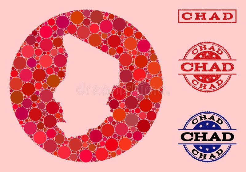 Stencil Circle Map of Chad Mosaic and Scratched Stamp Stock ...