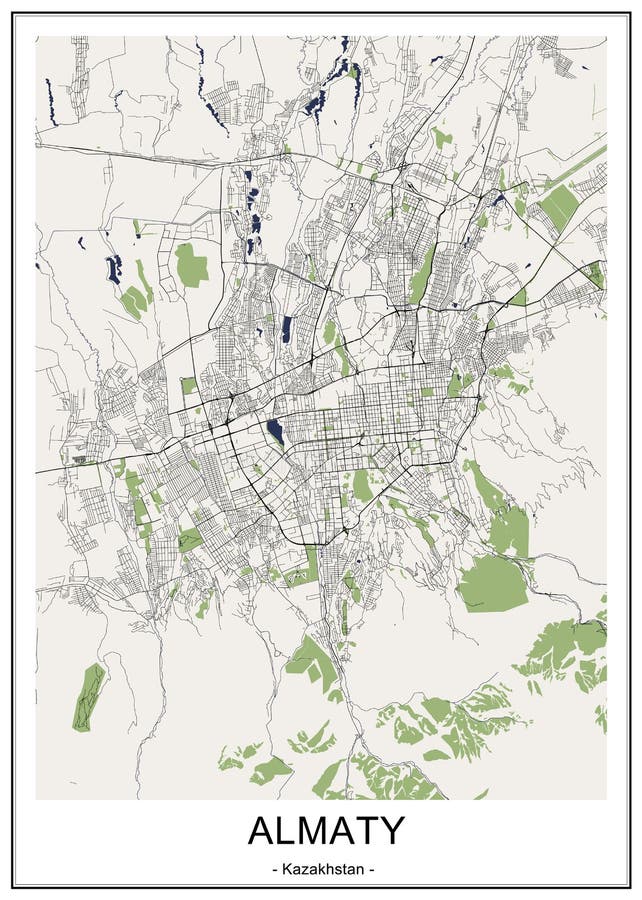 Map of the City of Almaty, Kazakhstan Stock Illustration - Illustration ...