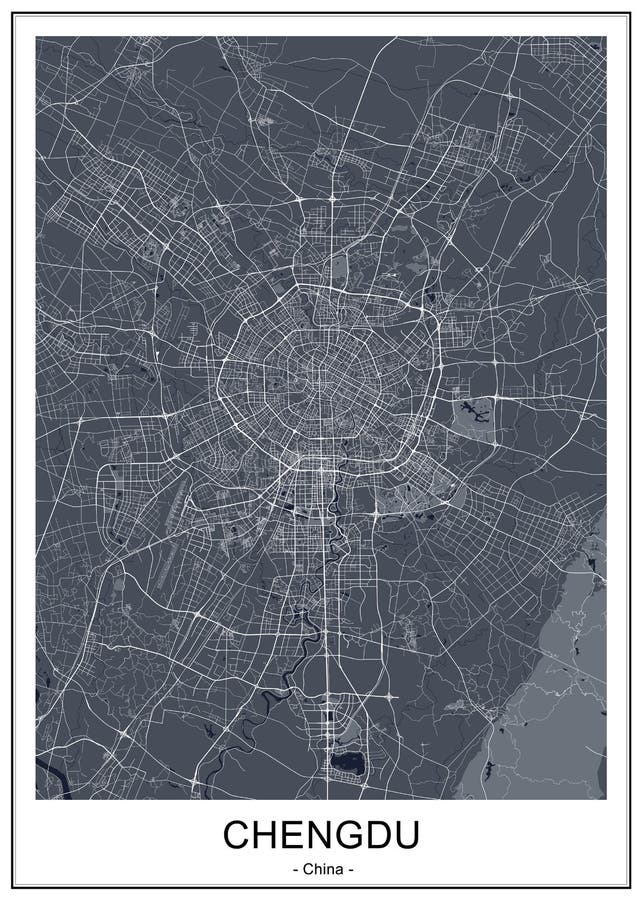 Map of the City of Chengdu, China Stock Illustration - Illustration of ...