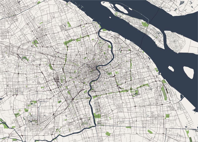 Map of the City of Shanghai, China Stock Illustration - Illustration of ...