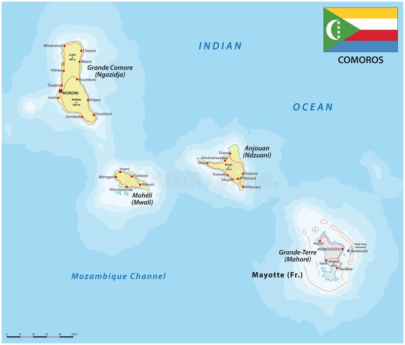Vector Map of Comoros Island Country with Flag Stock Vector ...