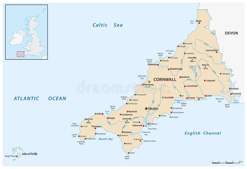 Vector Map of Cornwall and Isles of Scilly United Kingdom Stock Vector ...