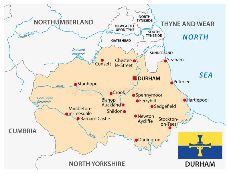 Vector Map of the County Durham with Flag, England Stock Vector ...