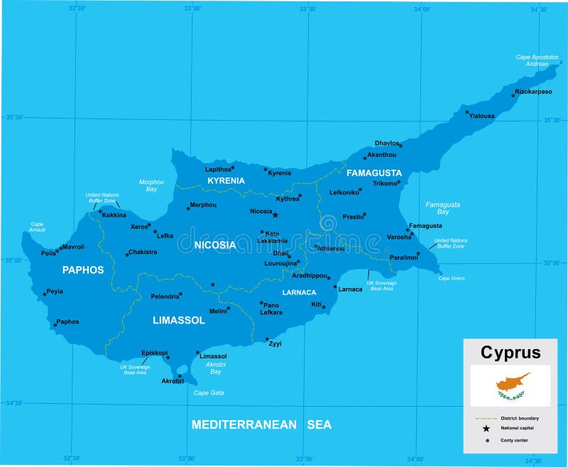 Vector map of Cyprus stock vector. Illustration of blue - 168386808