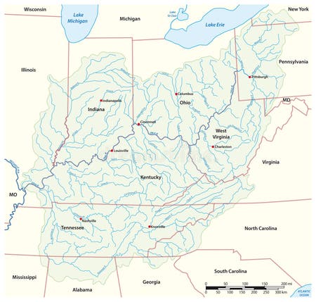 Vector Map Drainage Basin of the Ohio River, USA Stock Vector ...