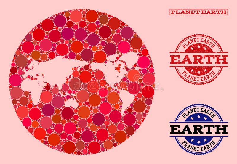 Stencil Round Map of Earth Mosaic and Scratched Stamp Stock ...