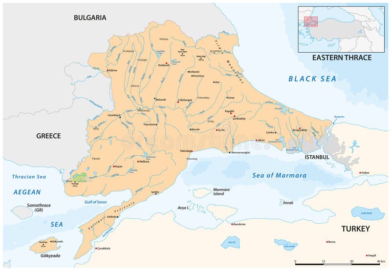 Vector Map of the European Part of Türkiye, Eastern Thrace Stock Vector ...