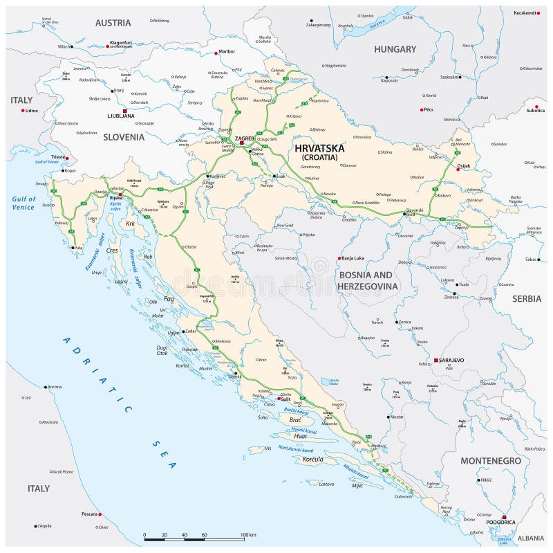 Vector Map of Highways and Main Cities of Croatia Stock Vector ...