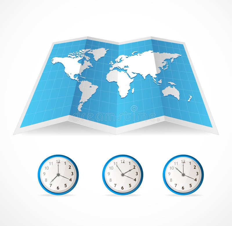 Vector Map Icon and World Time Clocks Stock Vector - Illustration of ...