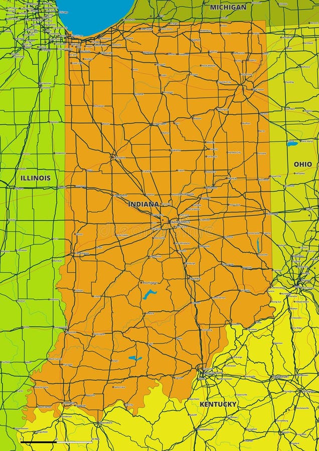 Vector map of Indiana, USA stock illustration. Illustration of color ...