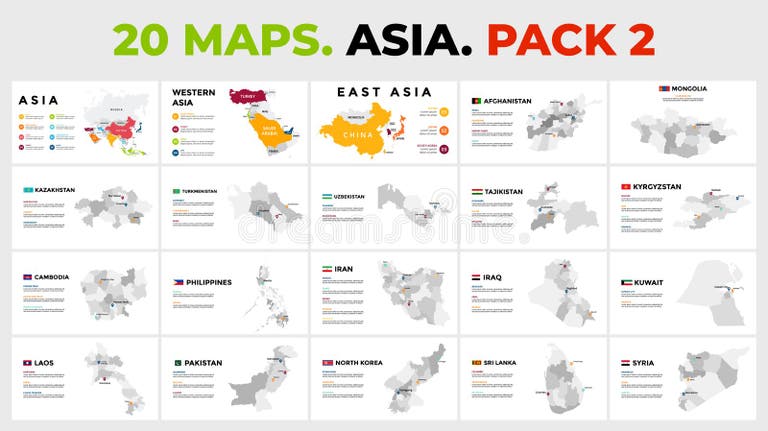 Asia Vector Map Infographic Templates. Slide Presentation. Includes 20 ...