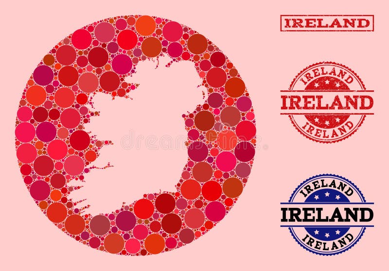 Hole Circle Map of Ireland Island Mosaic and Watermark Seal Stock ...