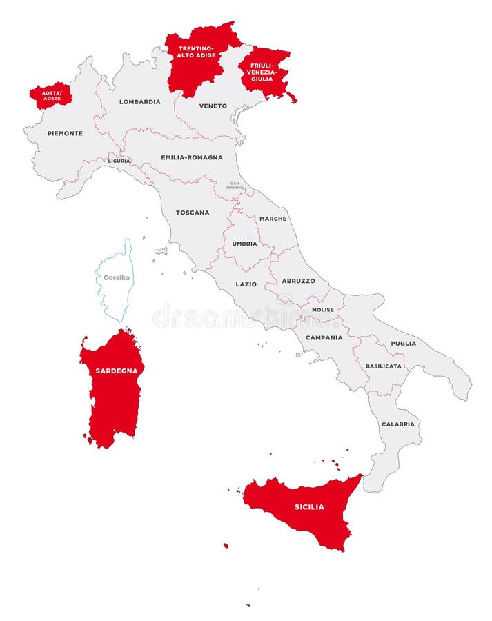 Vector Map of the Italian Regions with Special Law Stock Vector ...