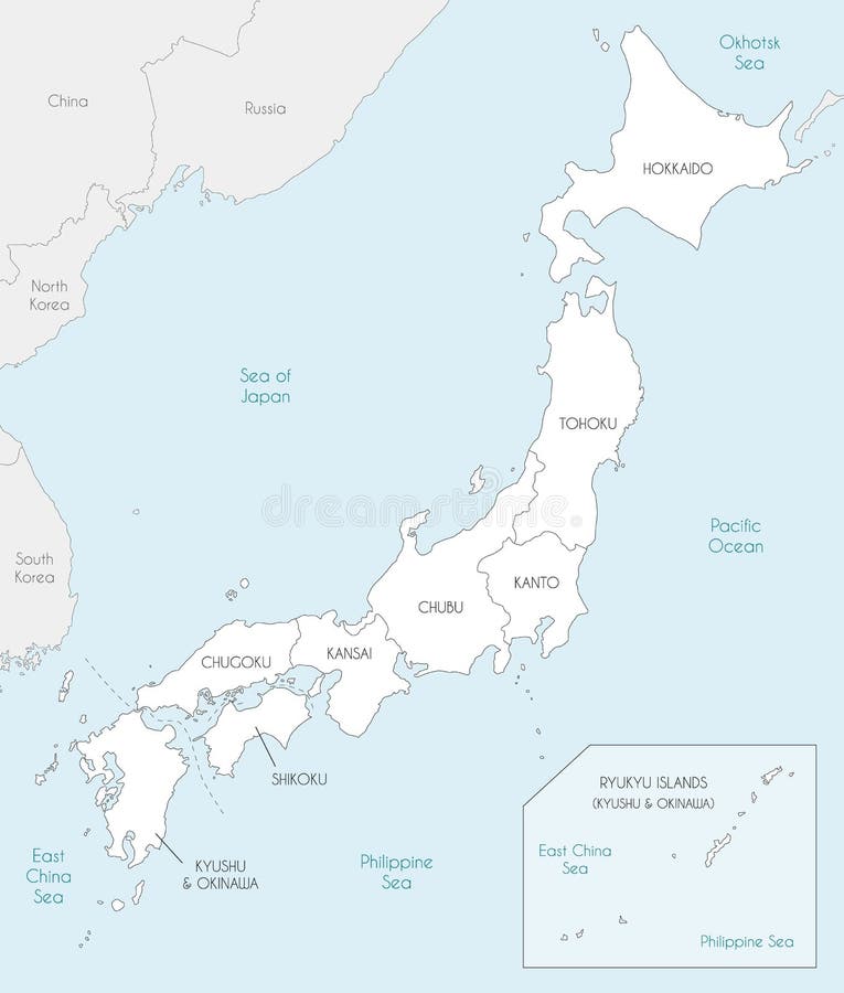 Vector Map of Japan with Regions and Administrative Divisions, and ...