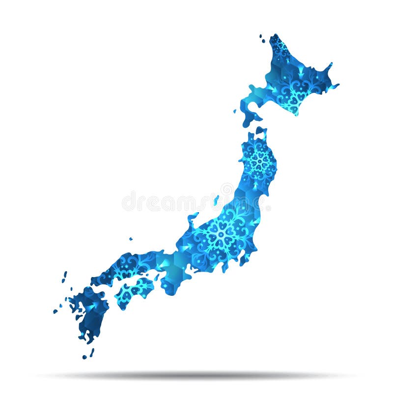 Vector Map Japan with Snowflakes. Winter Illustration for Your Design ...