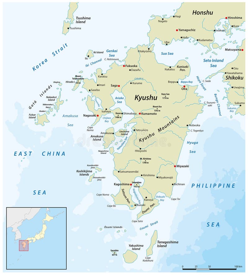 Kyushu Island Simple Outline Vector Map Stock Vector - Illustration of ...