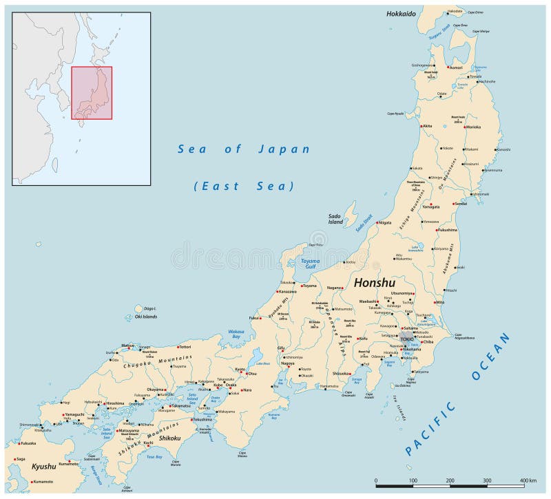 Vector Map of the Japanese Main Island of Honshu Stock Vector ...