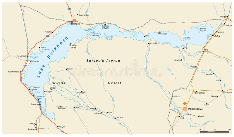 Vector Map of Lake Balkhash in Eastern Kazakhstan Stock Vector ...