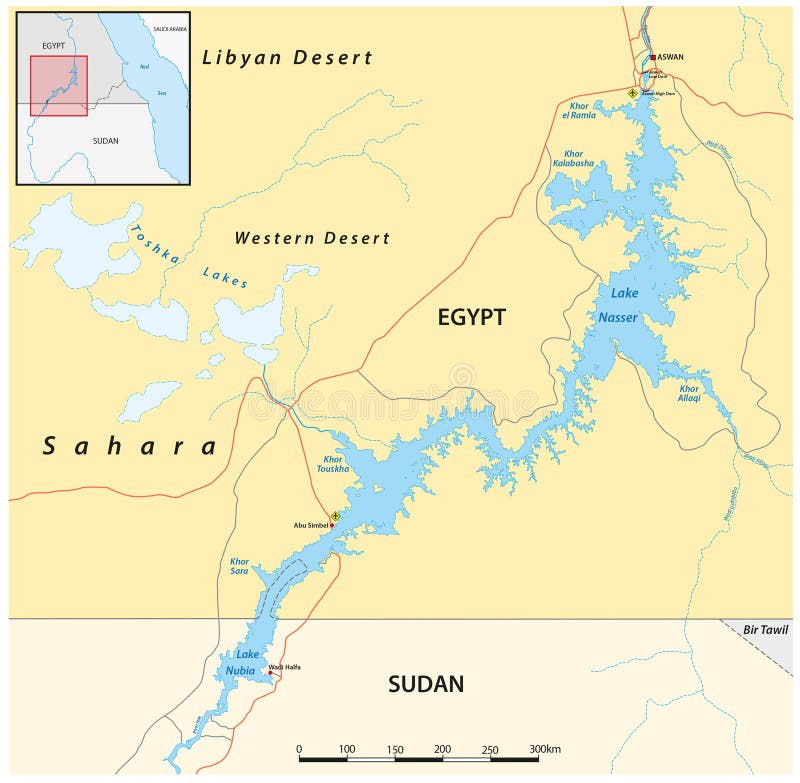 Vector Map of Lake Nasser Reservoir Egypt Sudan Stock Vector ...