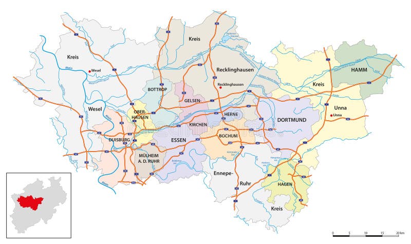 Vector Map of the Largest German Metropolitan Region, the Ruhr Area ...