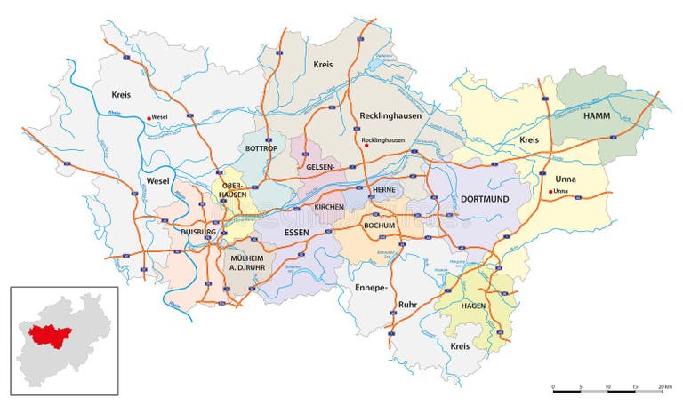 Vector Map of the Largest German Metropolitan Region, the Ruhr Area ...