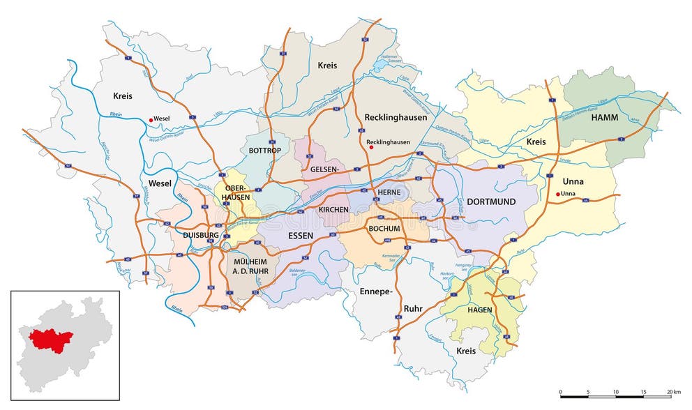 Vector Map of the Largest German Metropolitan Region, the Ruhr Area ...