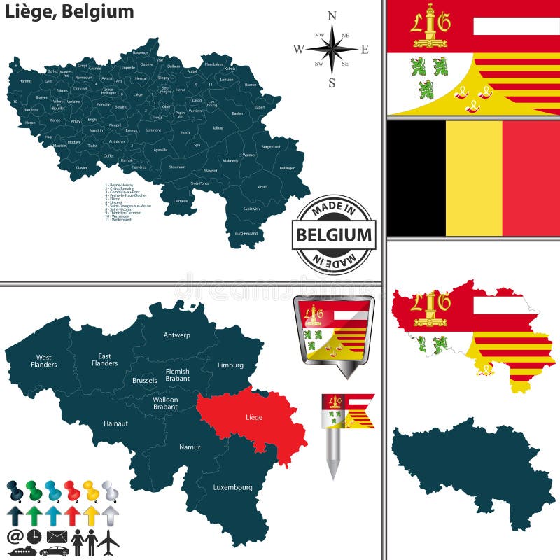 Map of Liege, Belgium stock vector. Illustration of atlas - 124040907