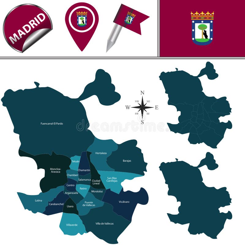 Map of Madrid with Districts Stock Vector - Illustration of chamberi ...