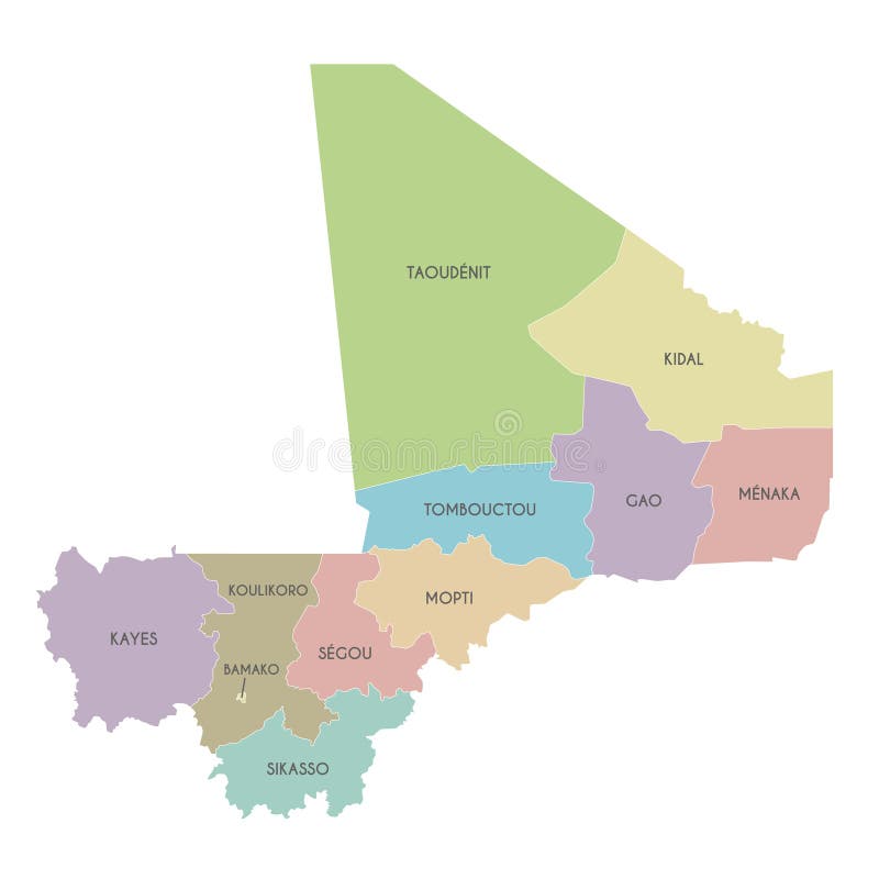 Vector Map of Mali with Regions, Capital District and Administrative ...