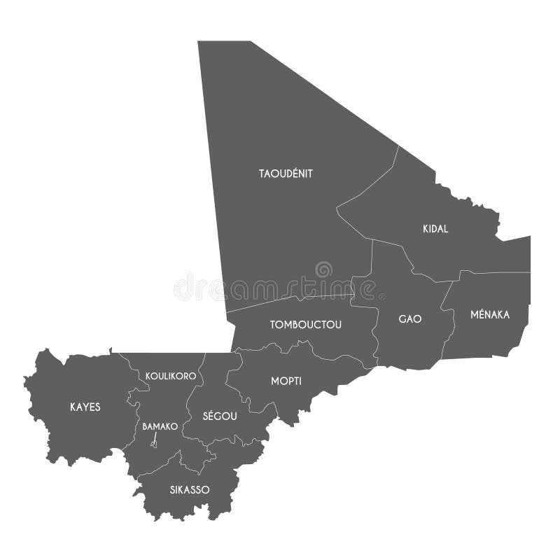 Vector Map of Mali with Regions, Capital District and Administrative ...