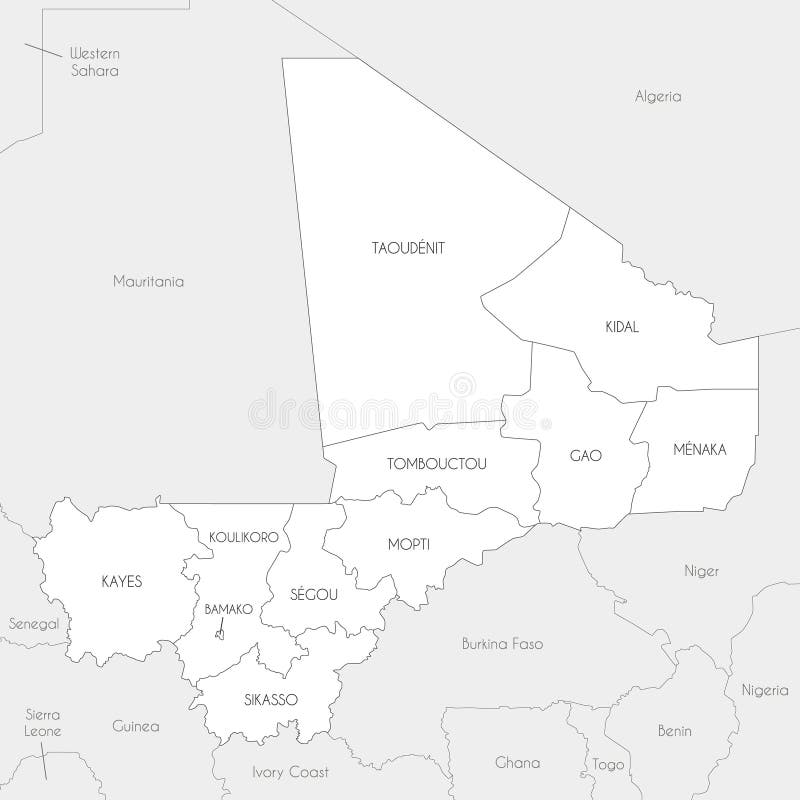 Vector Map of Mali with Regions, Capital District and Administrative ...