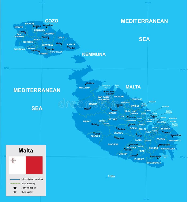 Malta Political Map stock vector. Illustration of atlas - 104653511