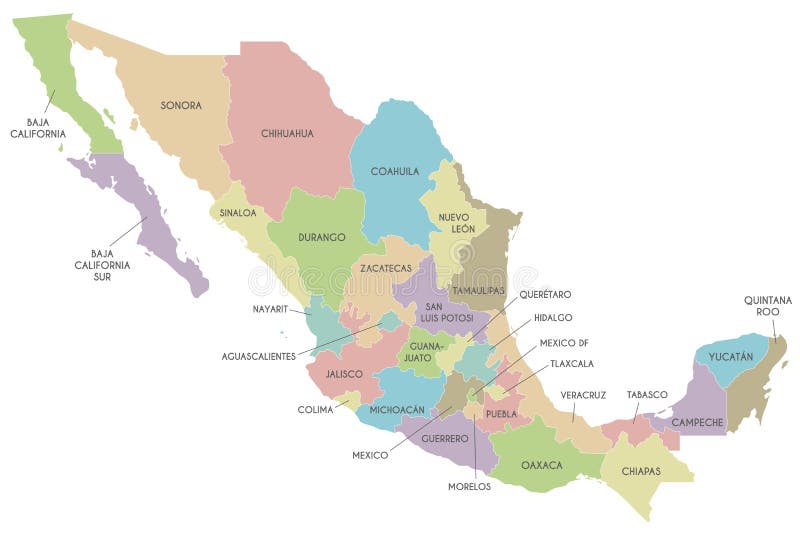 Vector Map of Mexico with Regions or States and Administrative ...