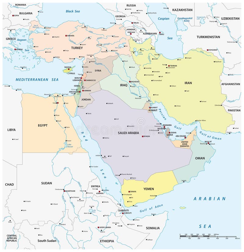 Vector Map of Middle East Geopolitical Region Stock Vector ...