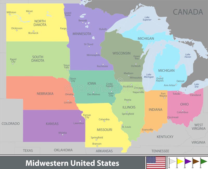 Map of the Midwest United States of America Stock Vector - Illustration ...