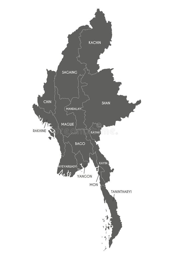 Vector Map of Myanmar with Regions, States and Administrative Divisions ...