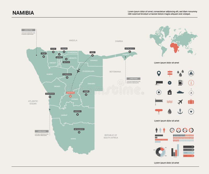 Vector map of Namibia. stock vector. Illustration of blue - 148072764