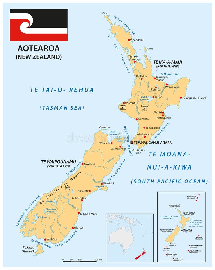 Vector Map of New Zealand in Maori Language Stock Vector - Illustration ...