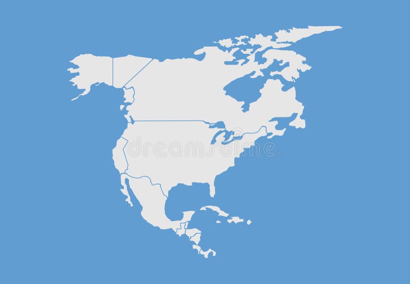 Vector Map of North America on Blue Background. Close Up of North ...