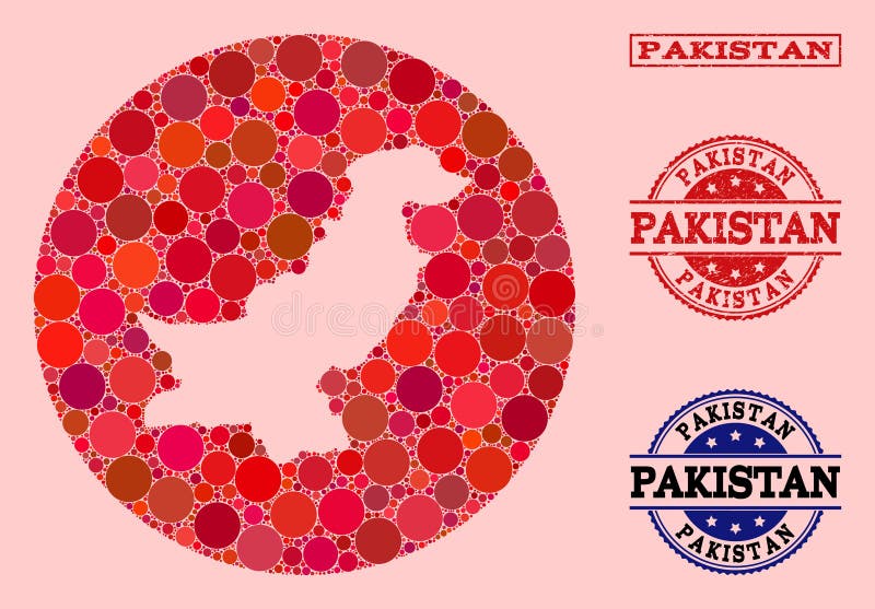 Stencil Circle Map of Pakistan Mosaic and Grunge Seal Stock ...