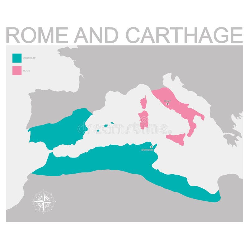 Map of the Rome and Carthage Territory Stock Vector - Illustration of ...
