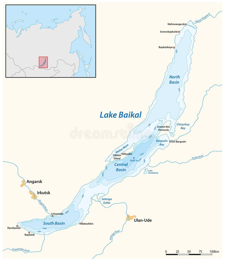 Vector Map of Russian Lake Baikal Stock Vector - Illustration of delta ...