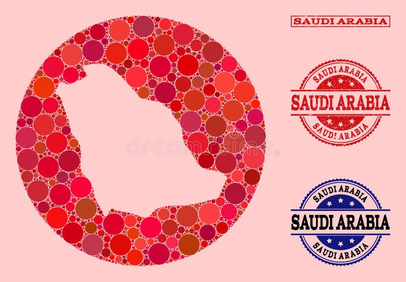 Stencil Circle Map of Saudi Arabia Mosaic and Grunge Stamp Stock ...
