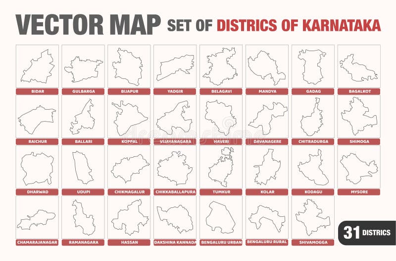 Vector Map Set of Karnataka Districts with Outlines Stock Illustration ...