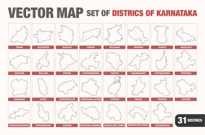 Vector Map Set of Karnataka Districts with Outlines Stock Illustration ...