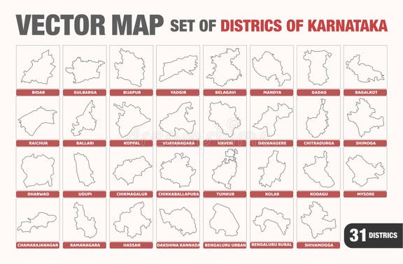 Vector Map Set of Karnataka Districts with Outlines Stock Illustration ...