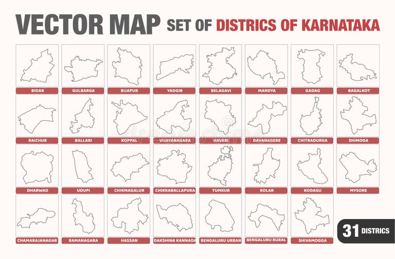 Vector Map Set of Karnataka Districts with Outlines Stock Illustration ...