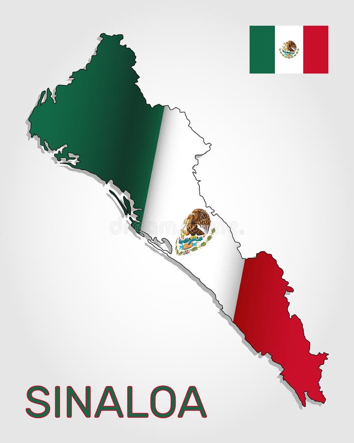 Vector Map of Sinaloa State Combined with Waving Mexican National Flag ...