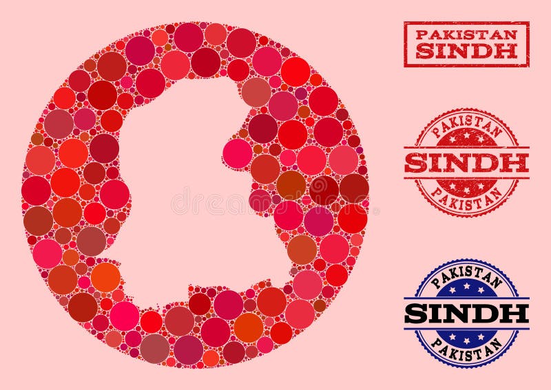 Hole Round Map of Sindh Province Mosaic and Watermark Seal Stock ...