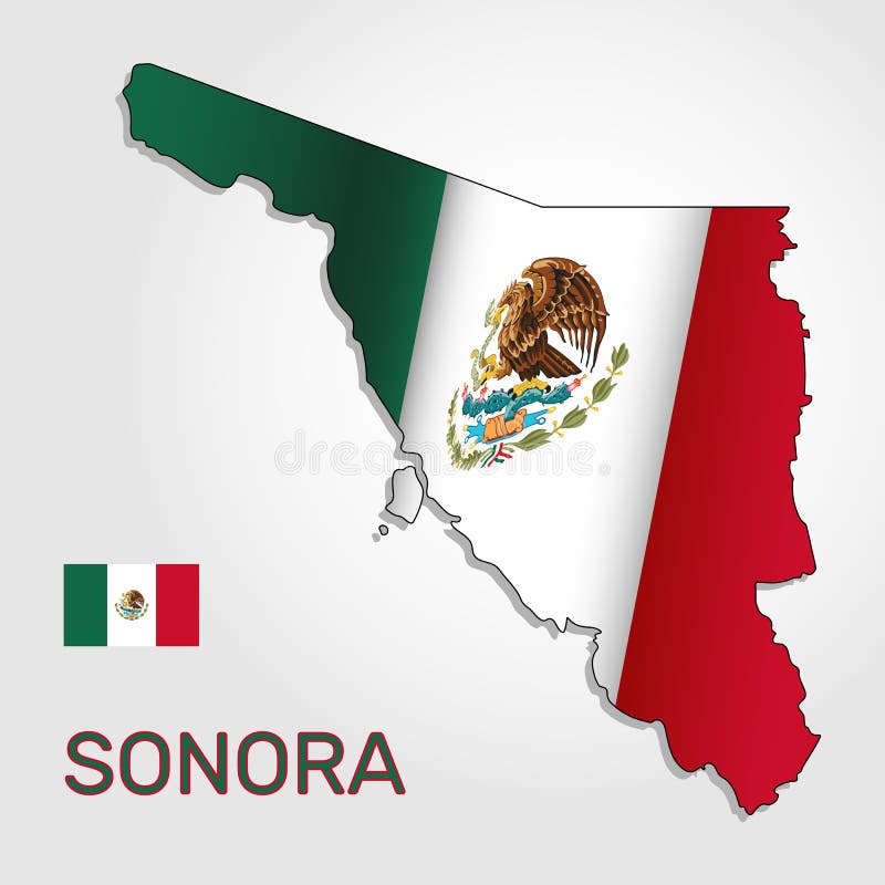 Vector Map of Sonora State Combined with Waving Mexican National Flag ...